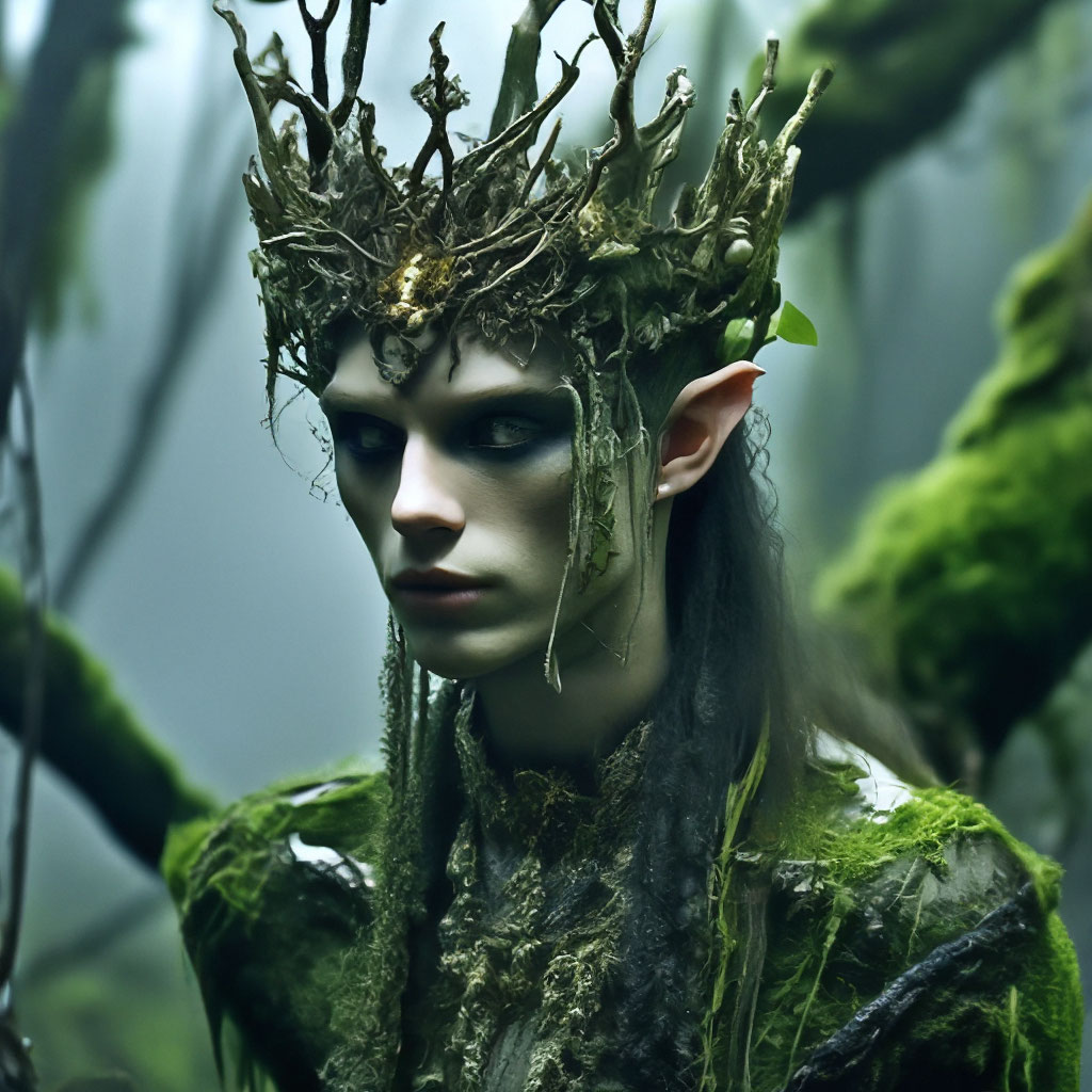 "Swamp Yung Prince elves in branches Crown, branches moss, threads ...