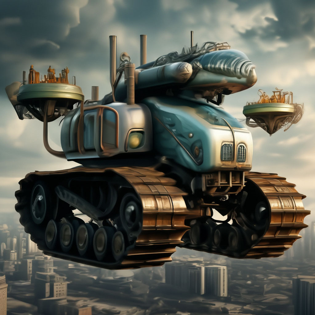 "Tractor chtz with wings flying" — image created in Shedevrum