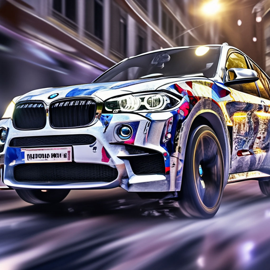 "Hyperrealism, intimidating, car livery, BMW X5M , in-motion effect ...