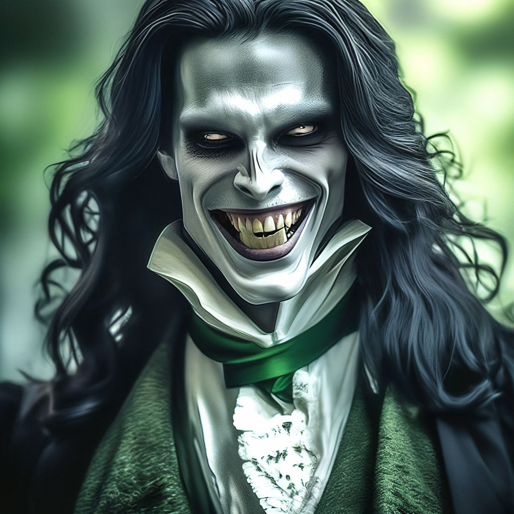 "A beautiful ghoul with a realistic handsome, cold face of a young male ...