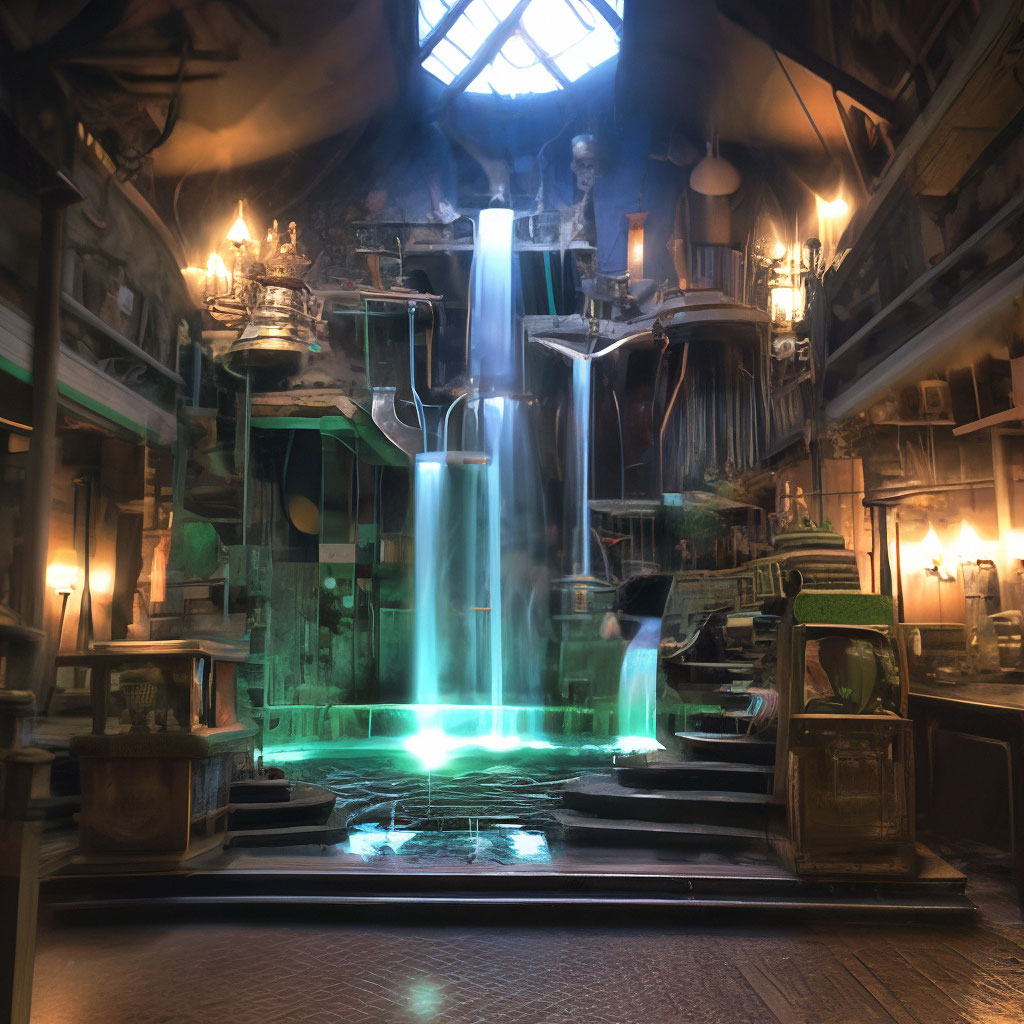 "Home waterfall with backlight" — image created in Shedevrum