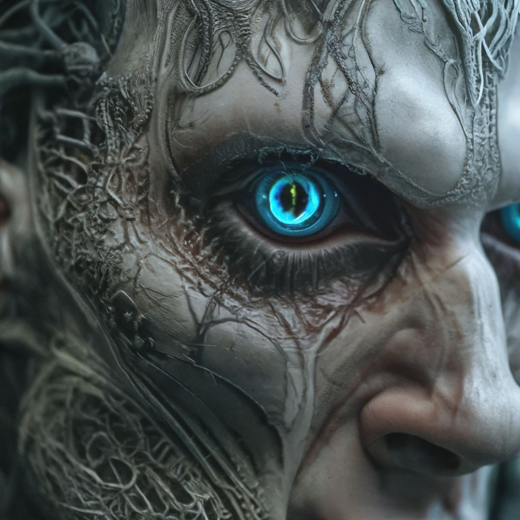 "Frankenstein's monster, surrealism, luminous eyes, dynamics ...