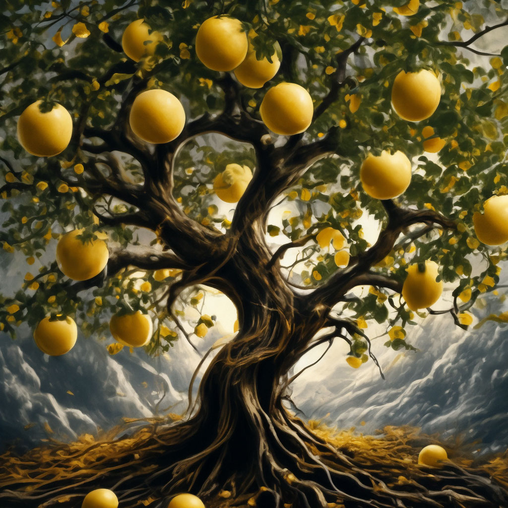 "Golden apple tree" — image created in Shedevrum