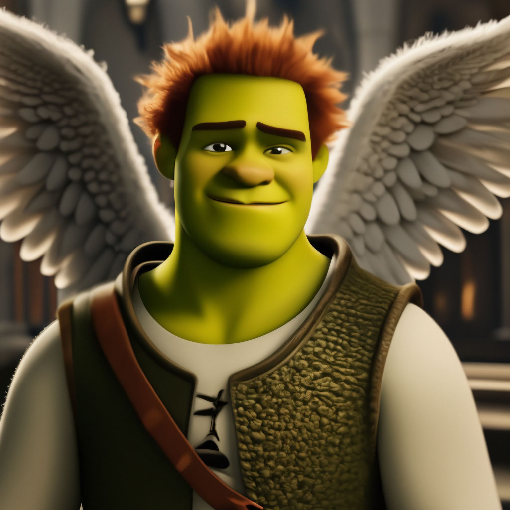 "Shrek the angel" — image created in Shedevrum