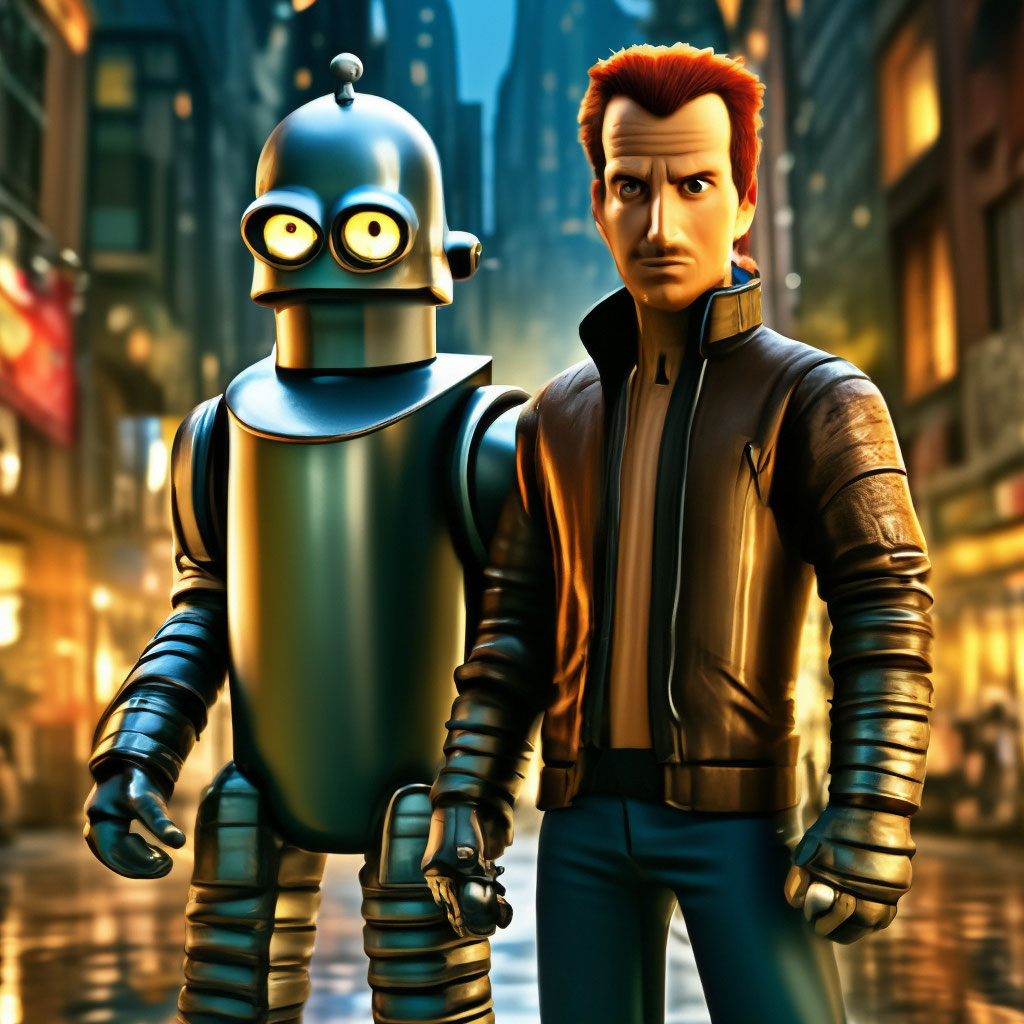 "Frye and Bender (Futurama), full body shot, long shot, high details ...