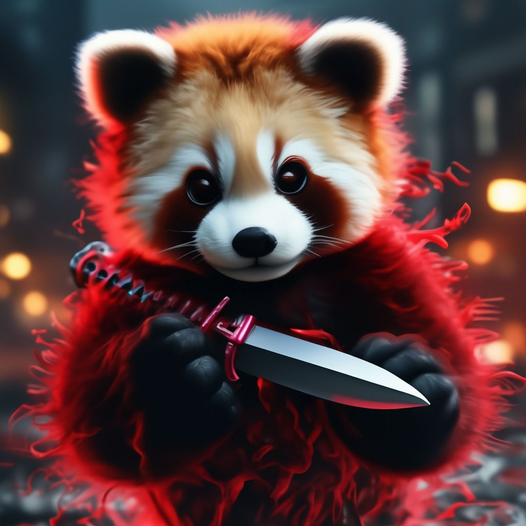 "Realistic tiny fluffy cub+horror+zombie red+neon panda+horror+ monster ...