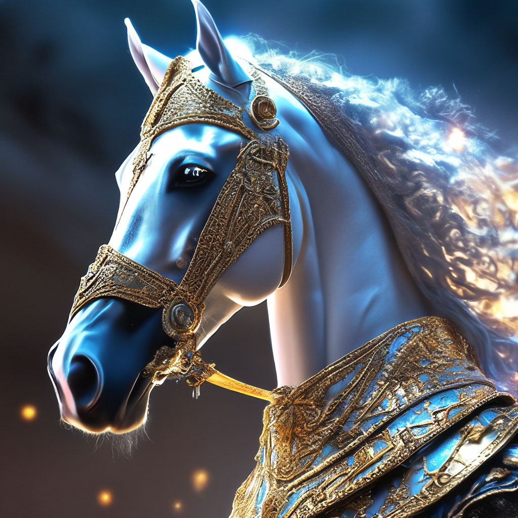 "A view from afar!!!beautiful arabian horse in armor, 3d, powerful ...