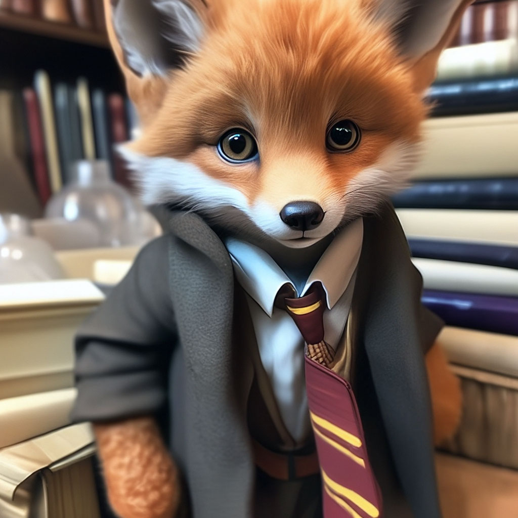 "Harry Potter the fox cub at Hogwarts. detailed drawing is hyper ...