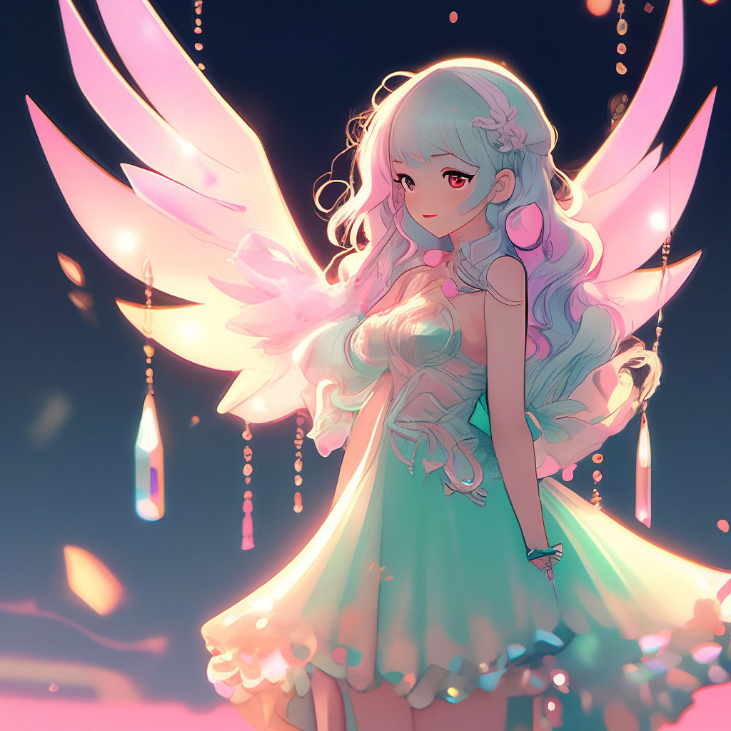 "🧩 pastel colors girl cute crystal wings delicate mint hair cute ...