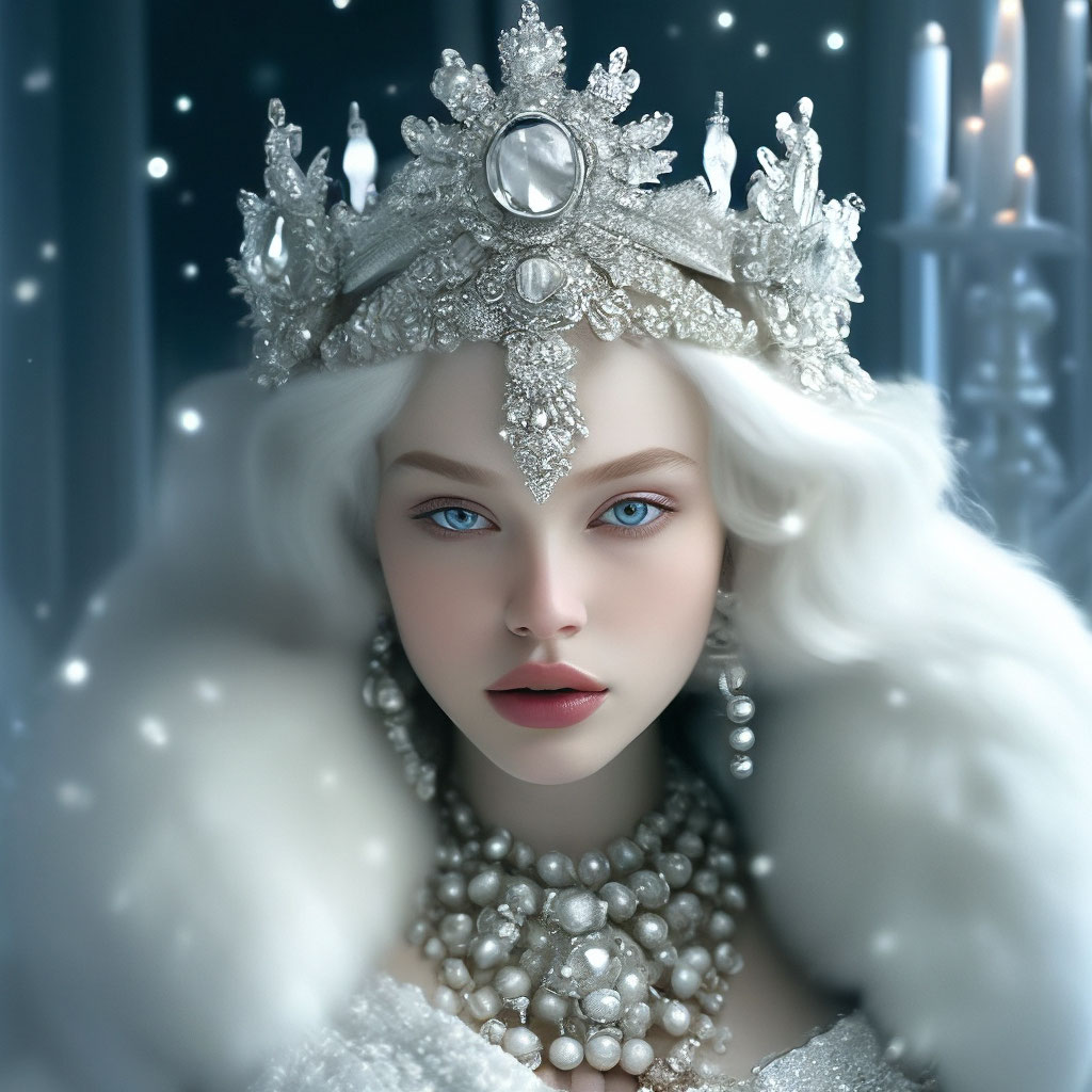 "Hyperrealism. Professional digital color photo. Snow queen, very big ...