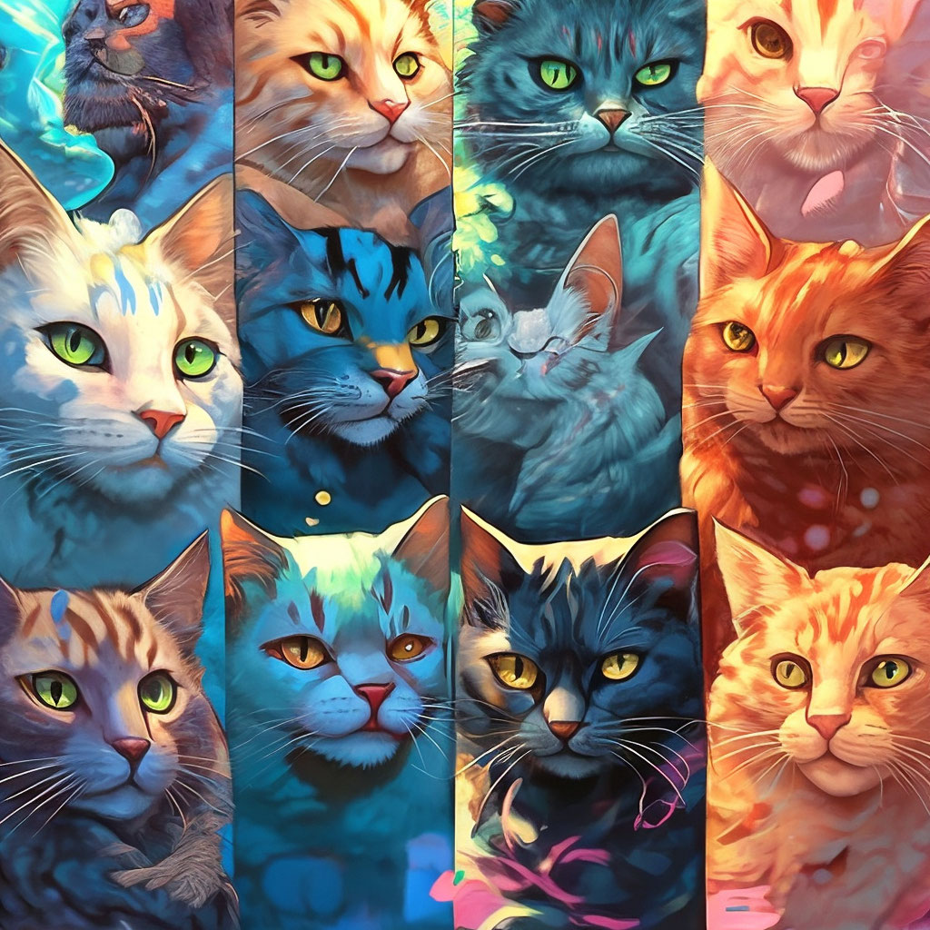 "9 cats of life Complex drawing, mixing of styles, old, , Strange ...