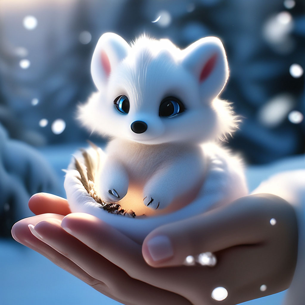 "Tiny fluffy winter fox dragon in the palm of your hand, very cute ...