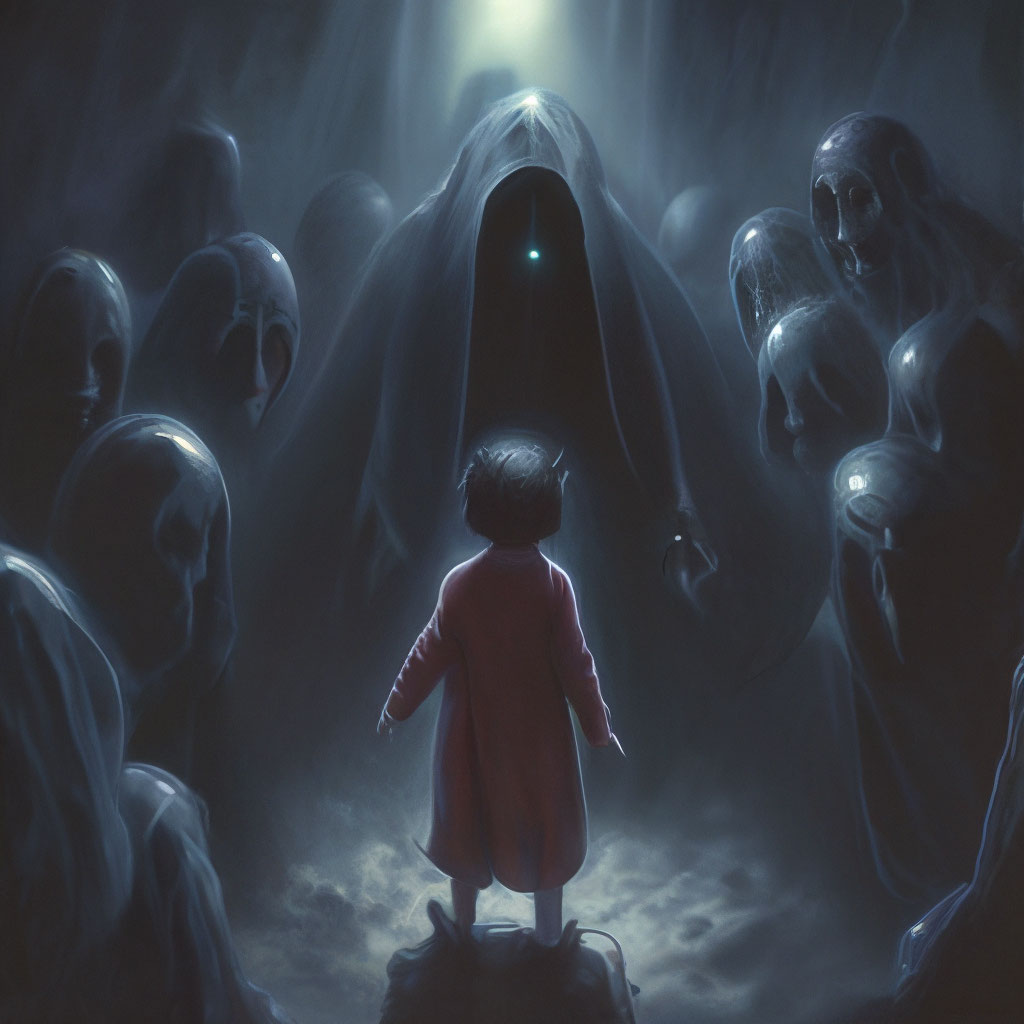 "Are you afraid of the dark? Fear, horror, pain" — image created in ...