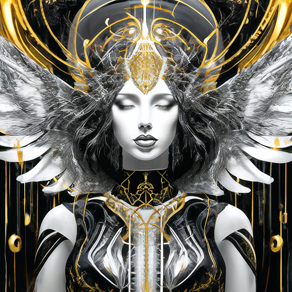 "Mercury angel, golden pupils, illumination on the right from the top ...