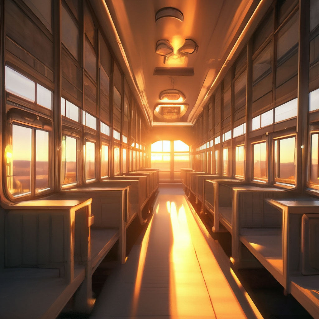 "A passenger train compartment with eight shelves" — image created in ...