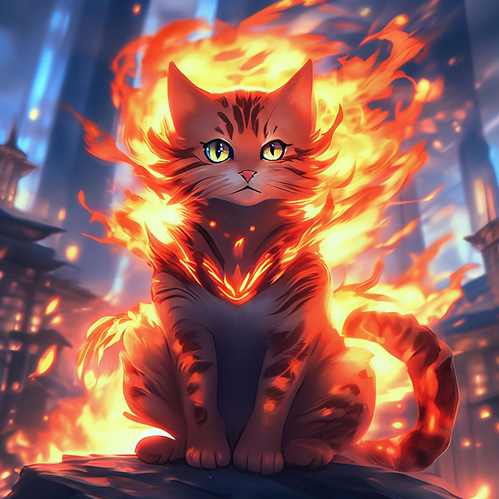 "Anime cat of fire" — image created in Shedevrum