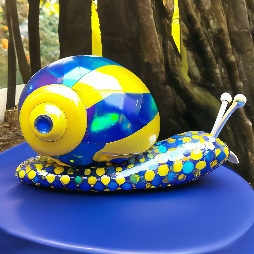 "Snail in yellow and indigo stripes, rainbow opal in the style of ...