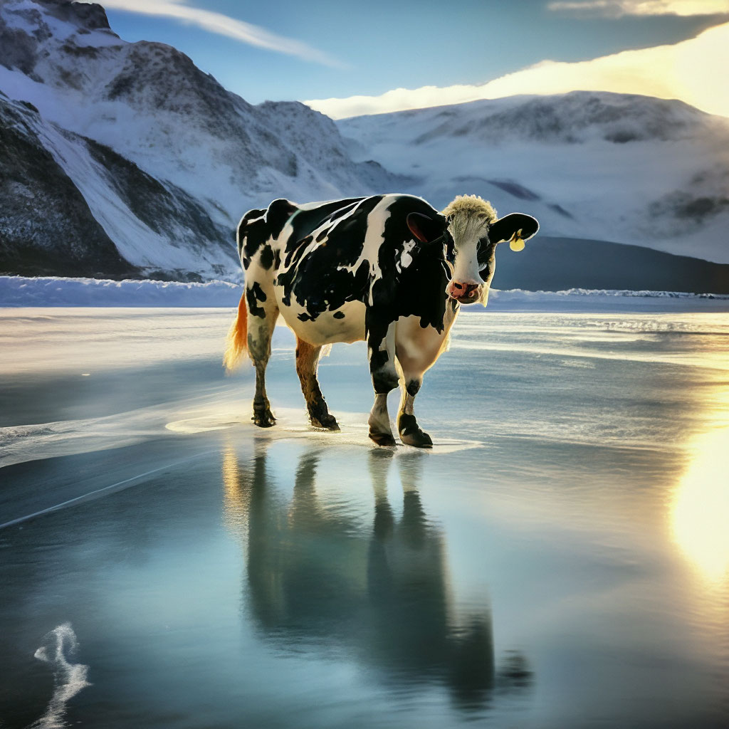 "Like a cow on ice" — image created in Shedevrum