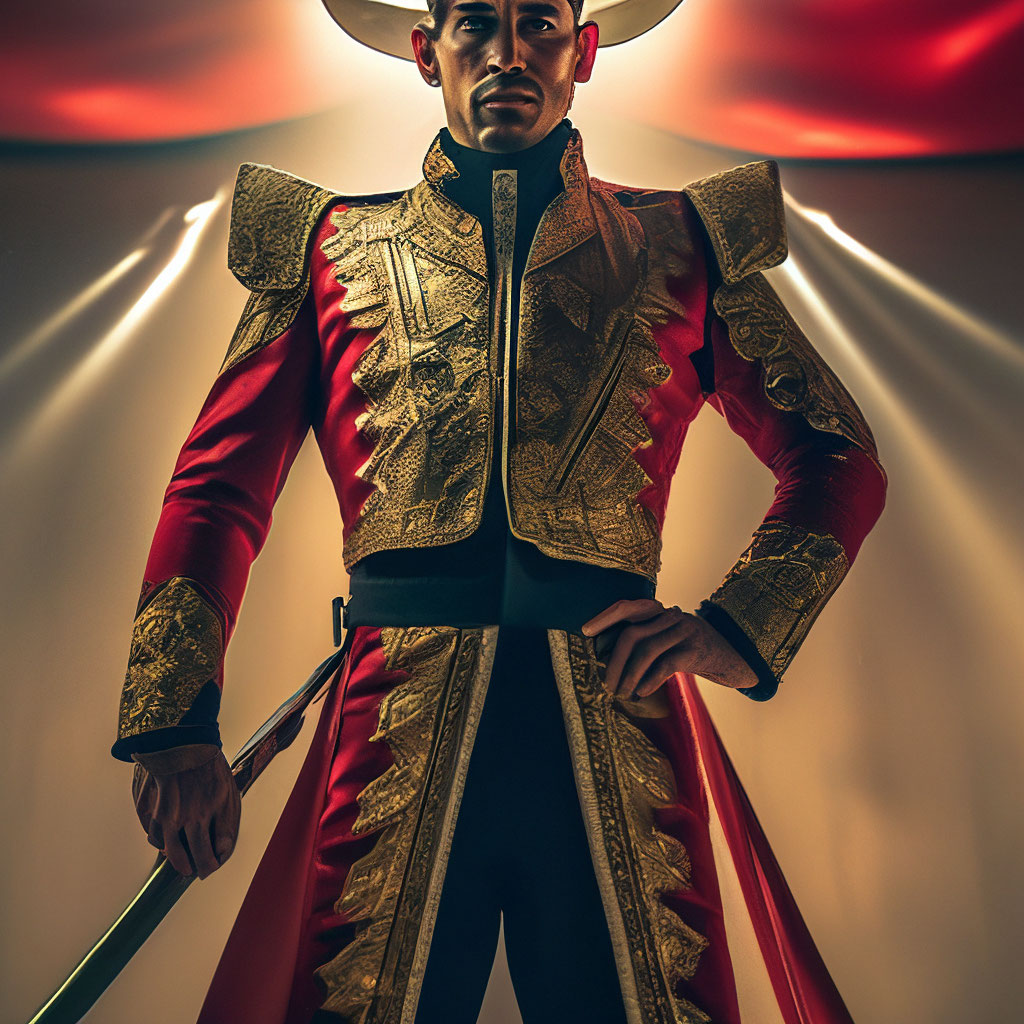 "Full-length studio portrait. a bullfighter in a suit in a classic ...