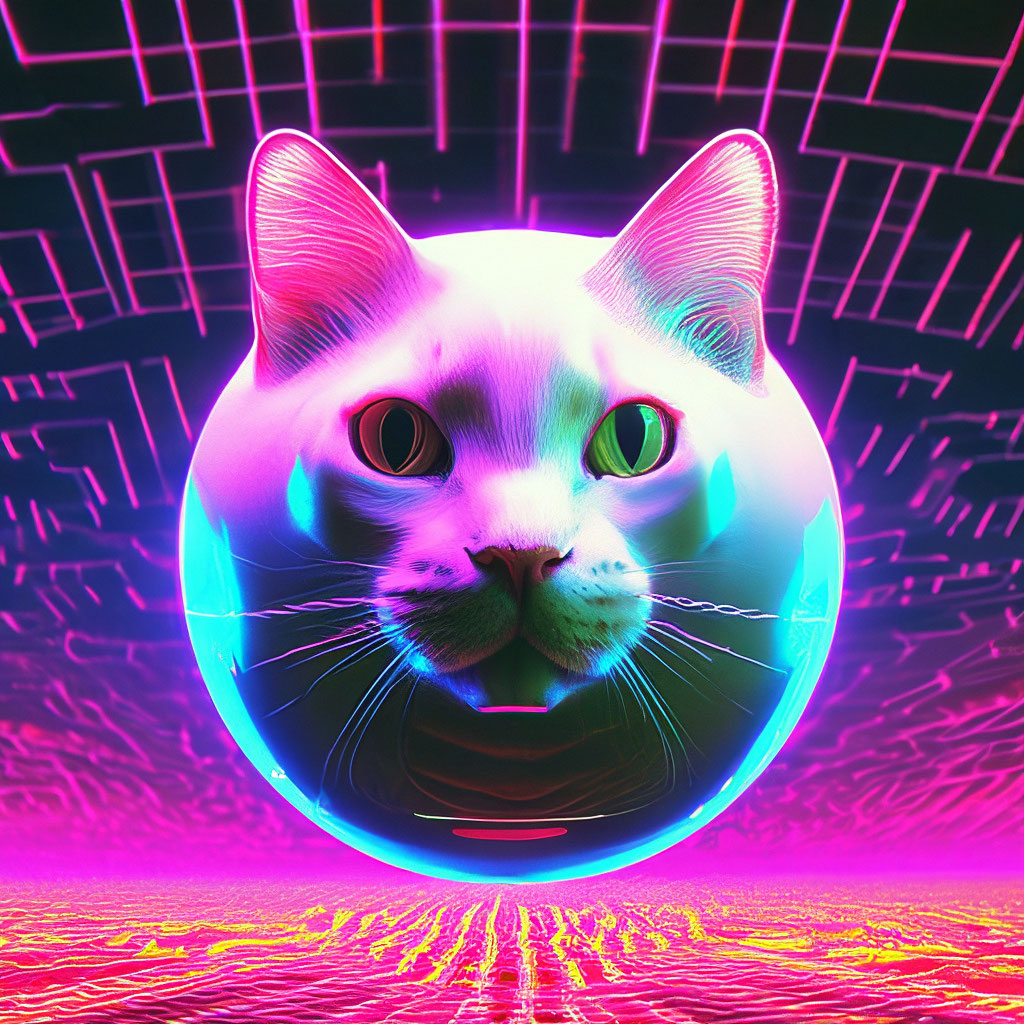 "Symmetrical spherical cat, muzzle stretched over the surface of the ...