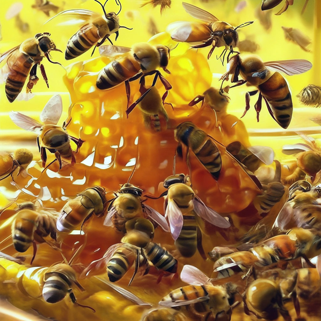 "Honey, bees, lots of honey and funny bees, buzzing, flying, crawling ...