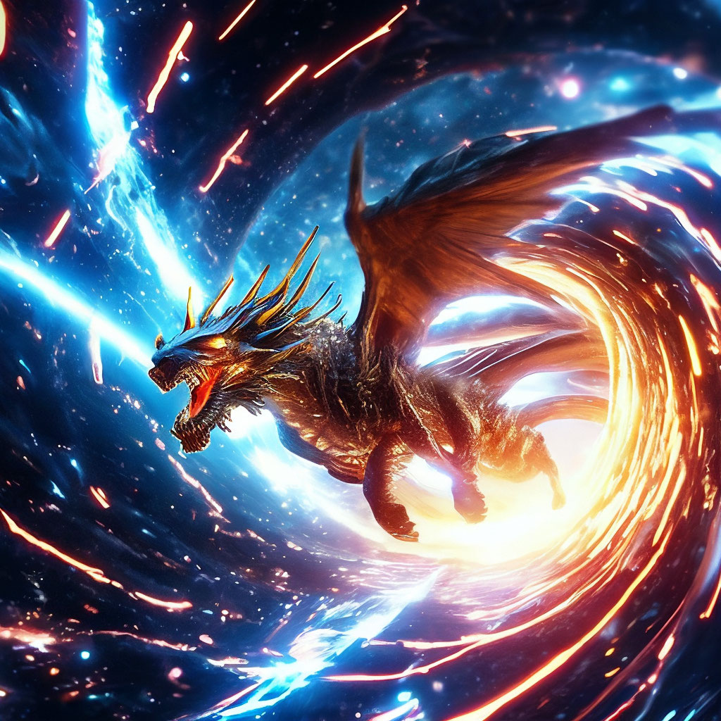 "🐲 a fantastic illustration. In outer space, an epic winged Dragon is ...