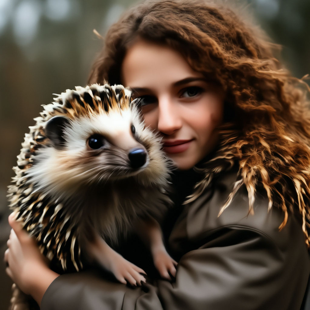"Hugging a hedgehog" — image created in Shedevrum