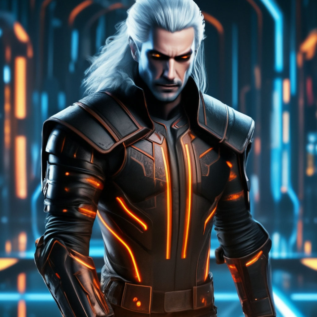 "Ведьмак Геральт,Jinx in tron, epic pose, bright eyes, Tron legacy ...
