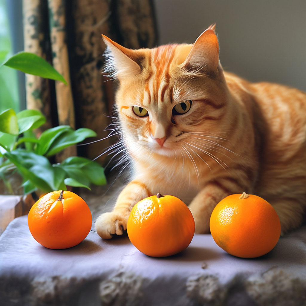 "The cat eats tangerine" — image created in Shedevrum