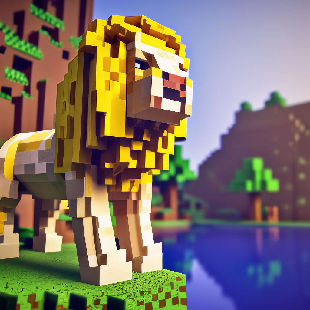 "Lion in minecraft style" — image created in Shedevrum