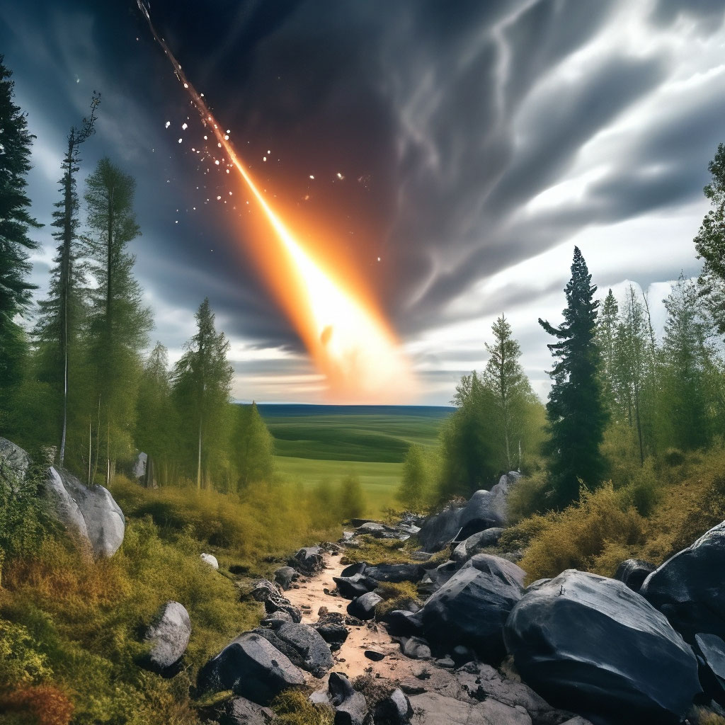 "Tunguska meteorite explosion, landscape view of rocks, beautiful ...