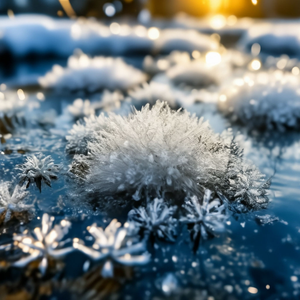 "Melting snowflakes on the surface of the water, beautiful winter macro ...