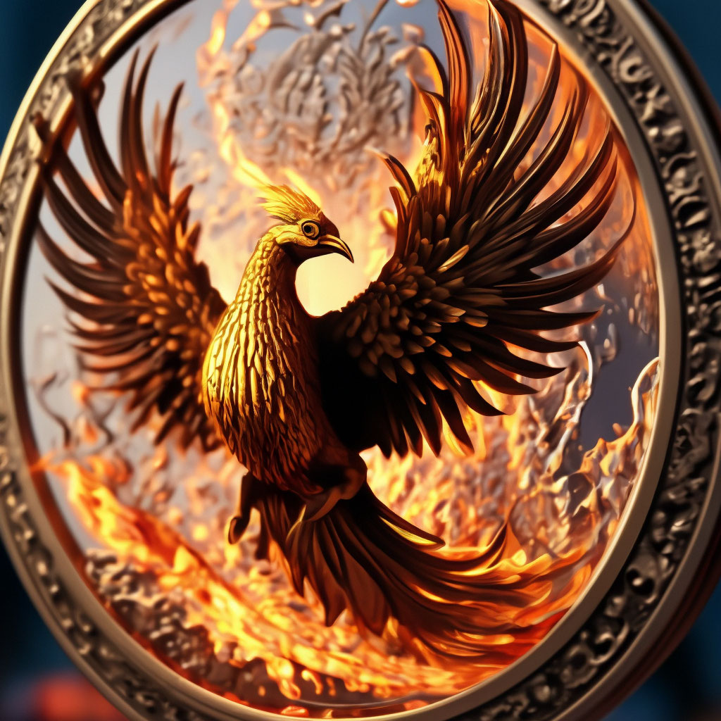 ".The Firebird token. Hyperrealistic coin-shaped firebird token, strong ...