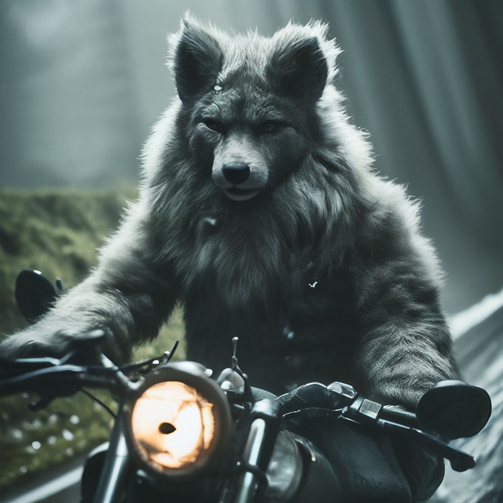 "Furry on a motorcycle" — image created in Shedevrum