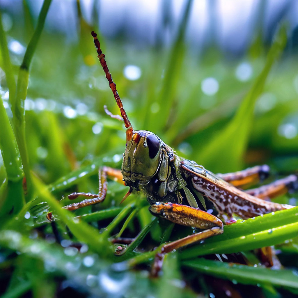 "Grass,grasshopper,after the rain,high detail macro photography, ,hyper ...