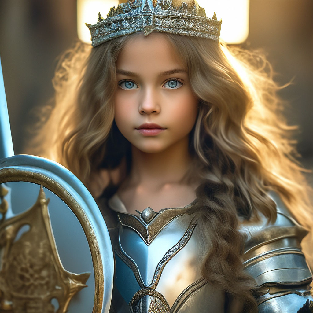 "Beautiful cute girl knight, wavy long white hair, big brown eyes, long ...