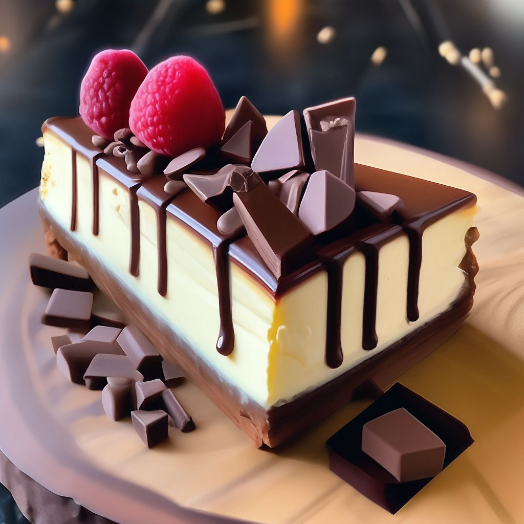 "Triangular cheesecake with chocolate" — image created in Shedevrum