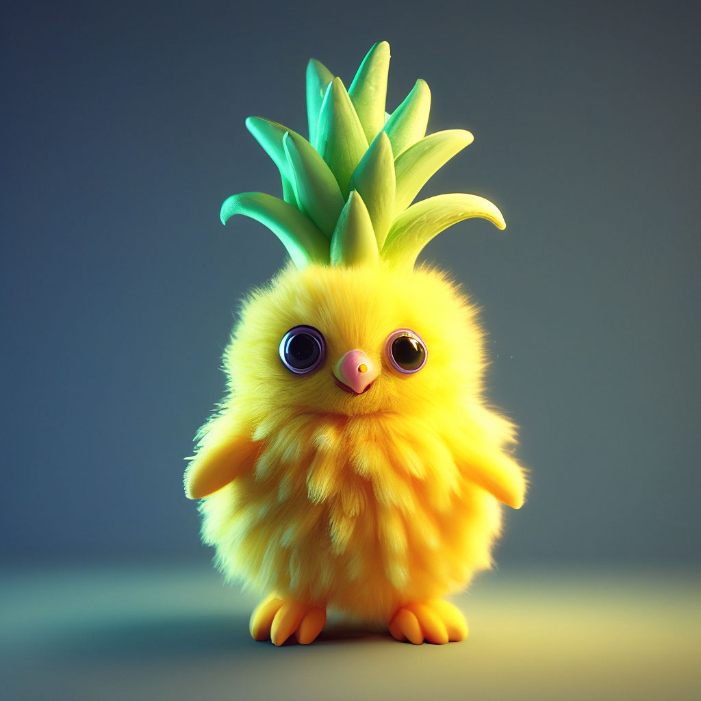 "A fantastic, fluffy, glowing, pineapple creature." — image created in ...