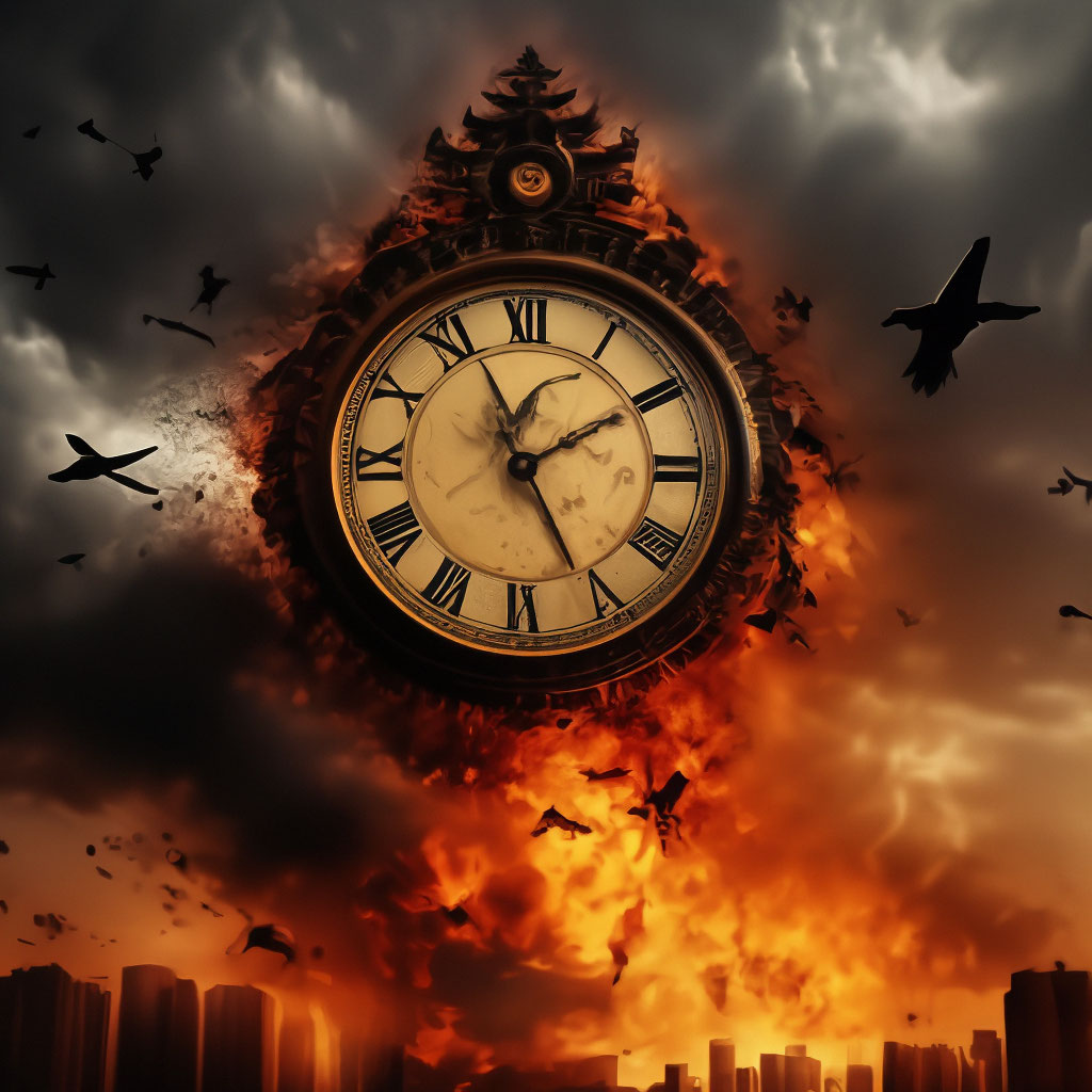 "Doomsday clock, showing quarter past one, apocalyptic, scary,rain of ...