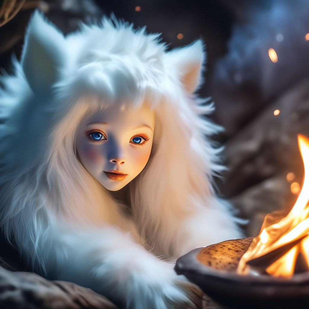 "Hyperrealistic beautiful very fluffy-fluffy cute yeti girl, 10 years ...