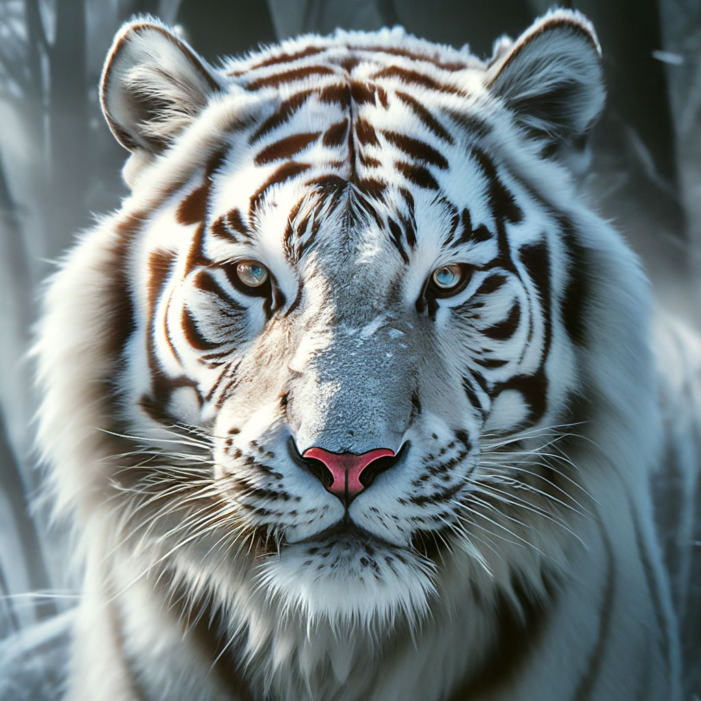 "Hyperrealism, white tiger, bright red eyes, consists of, clouds, steam ...