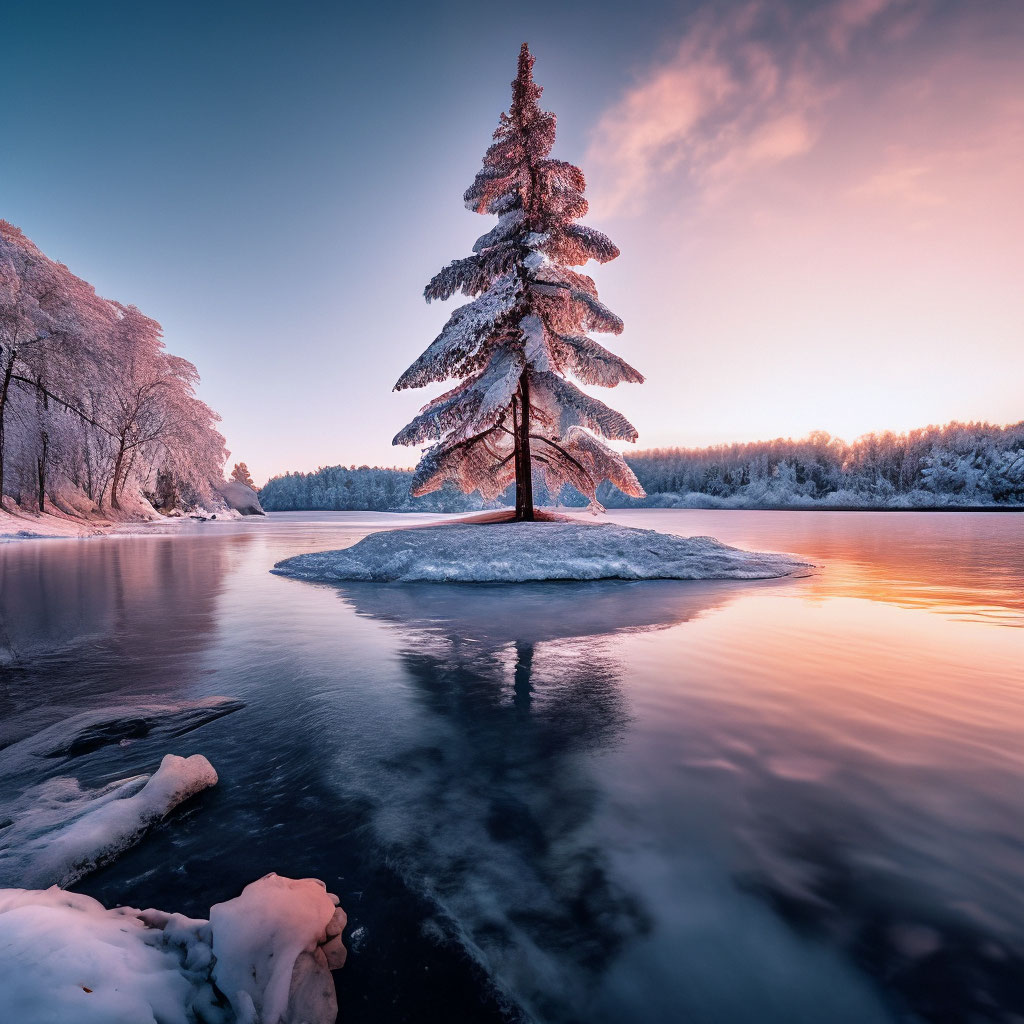 "Hyperrealistic image, fir tree covered with ice in the middle of a ...