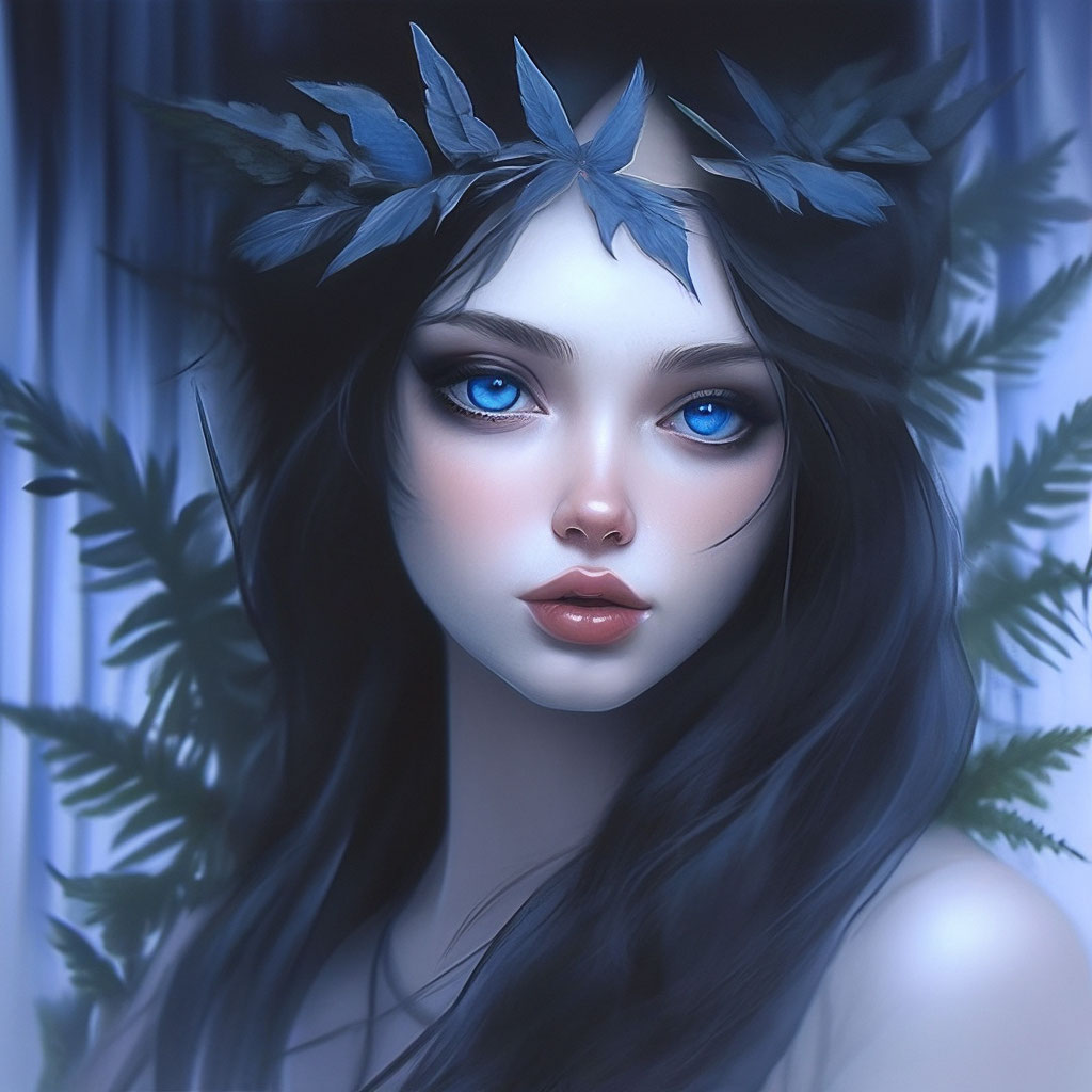 "#🌱 realistic painting, forest fairy, face drawn in detail, big blue ...