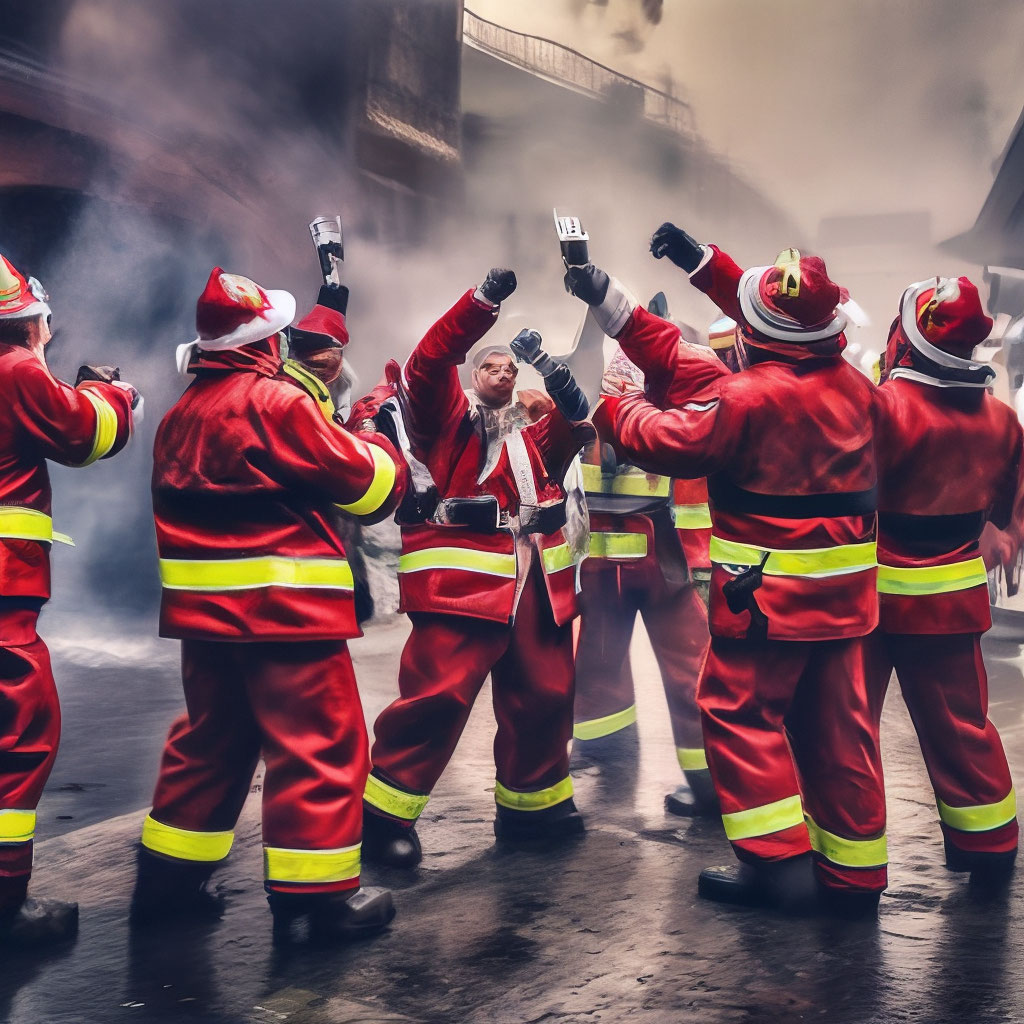 "Firefighters shout hurrah! Hurray! hooray! and they drink to Santa ...