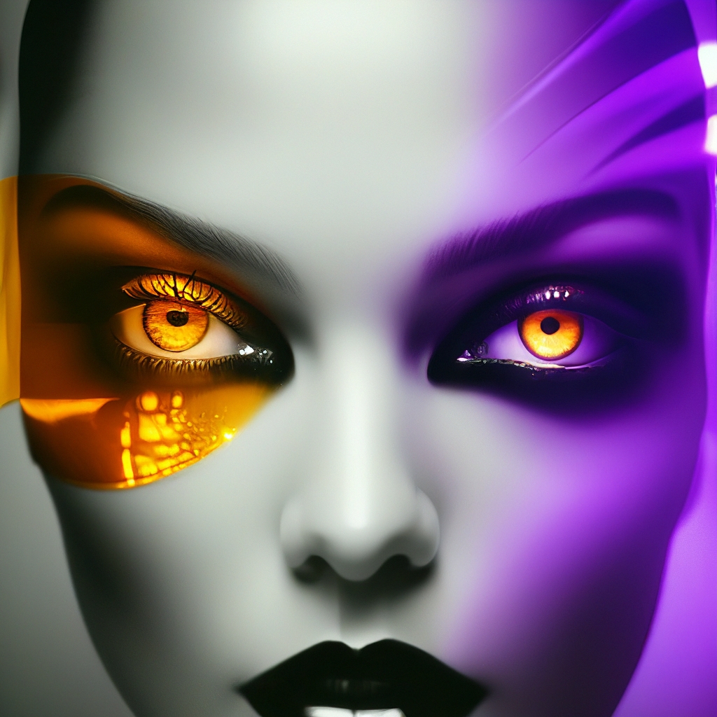 "Top model, huge eyes, horror, Mirrors, Sight, Double exposure, Overlay ...