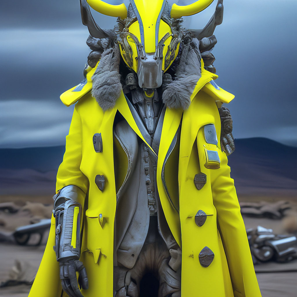 "Anthropomorphic cybernetic android-bison in klackpunk style in lemon ...
