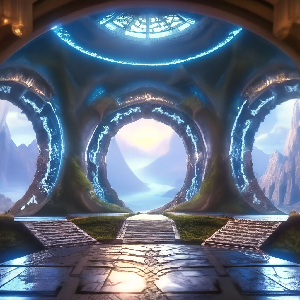 "Magic portal room, with multiple portals, high detail, fantasy, view ...