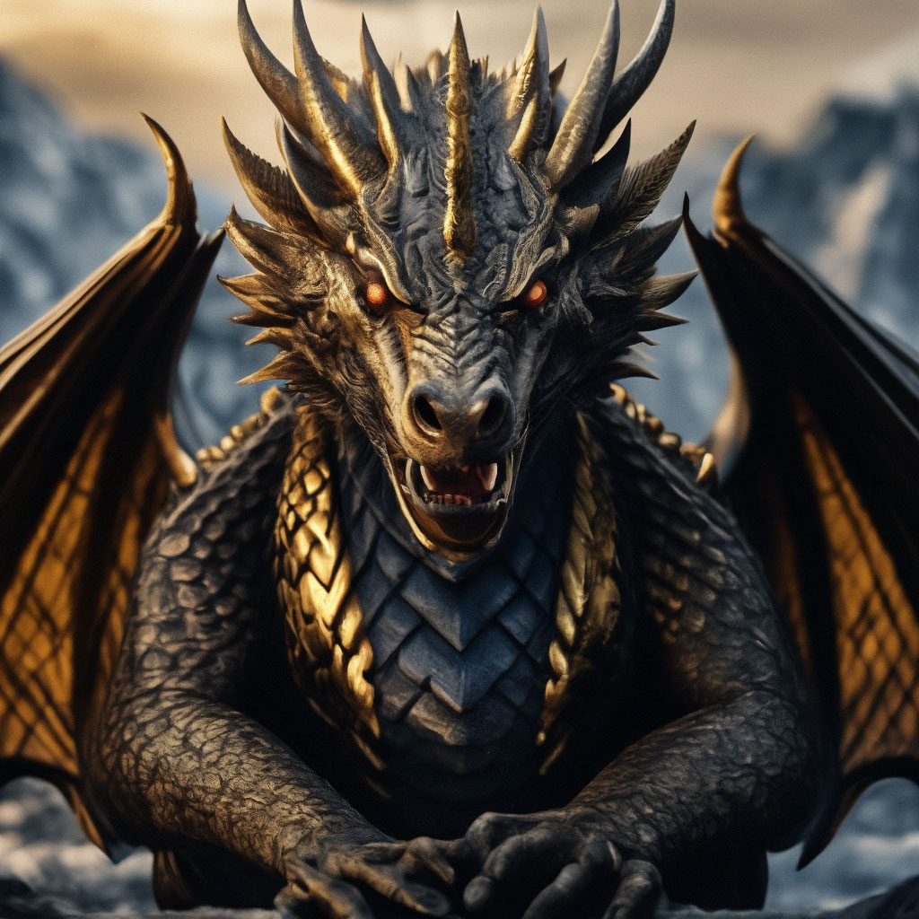 "A dragon with golden scales holds yin-yang in its paws ☯️ ...