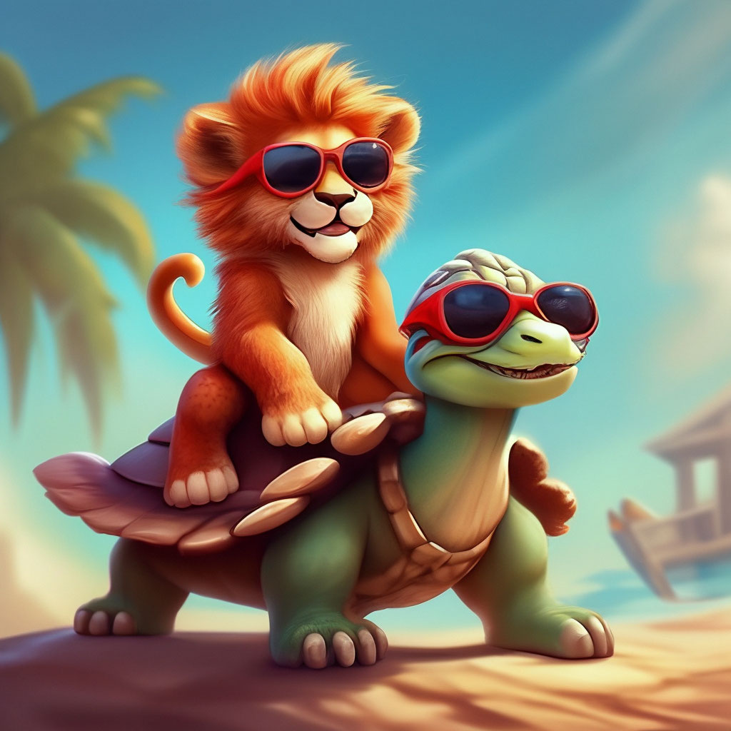 "For @And Rew)) Give me a ride, Big Turtle!! Creepy red , shaggy lion ...