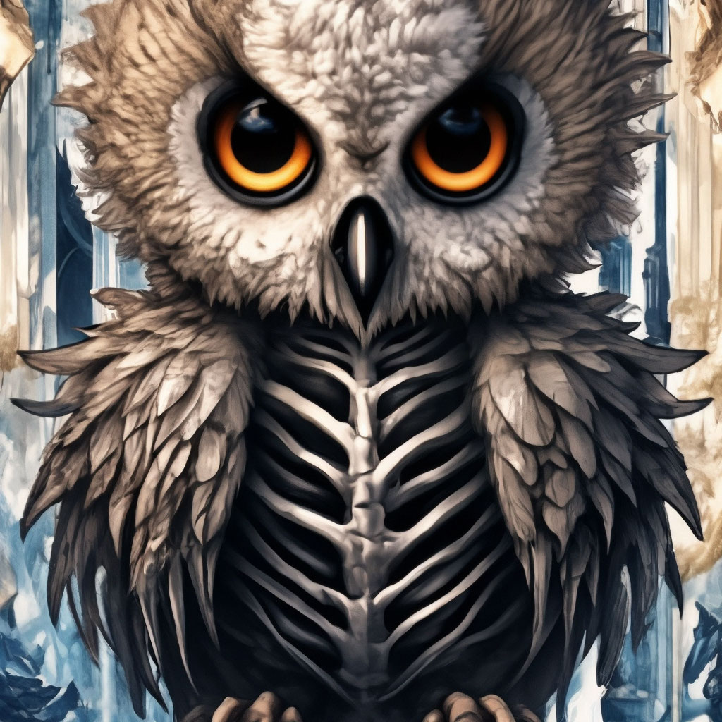 "Fluffy owl cub from ink hell,on a background of crystals, fantasy ...